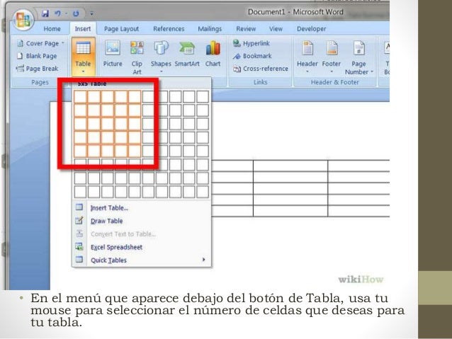 Las tablas EN WORD