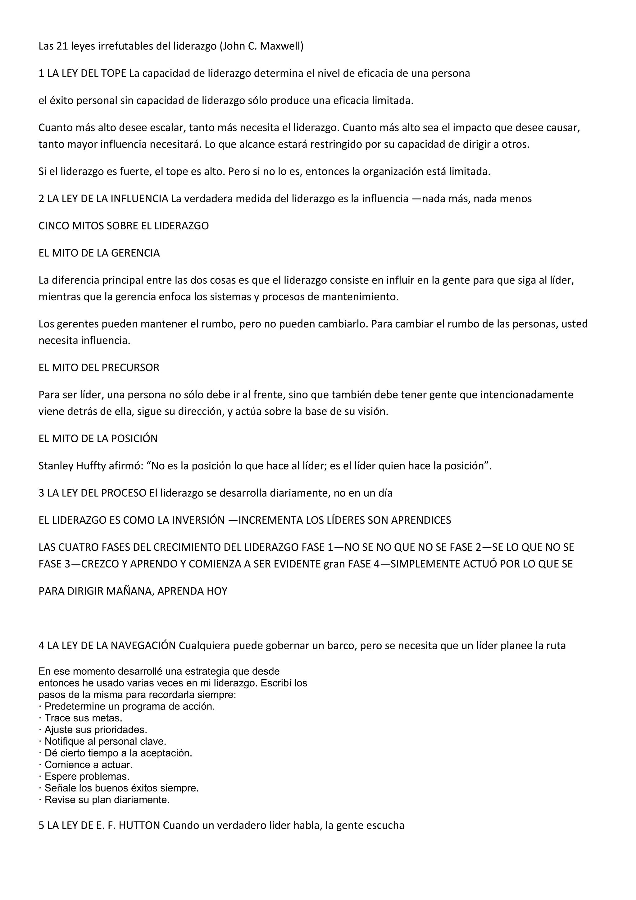 Las 21 leyes irrefutables del liderazgo maxwell | PDF