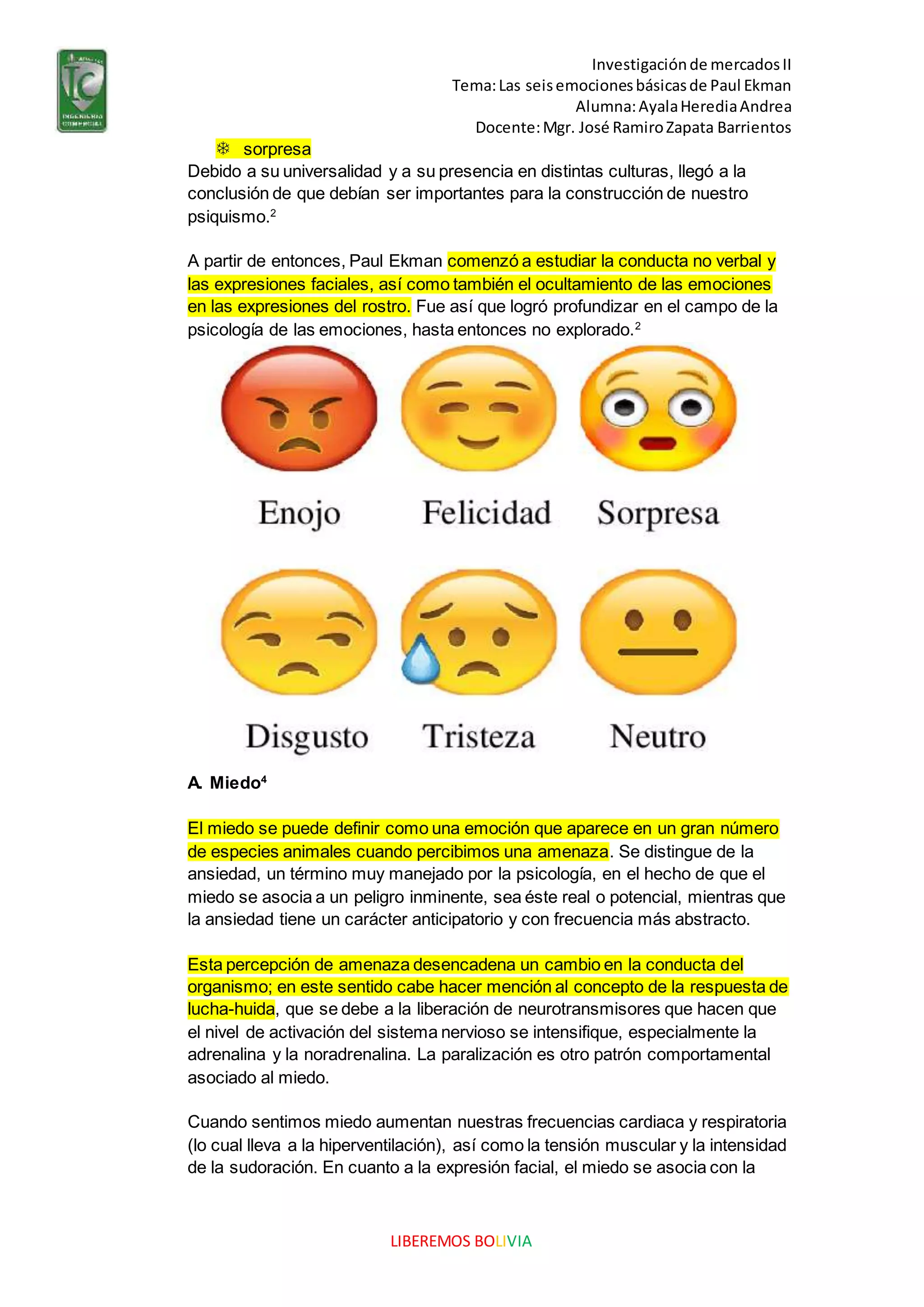 Las 6 emociones basicas segun Paul ekman | DOCX | Mental Health ...