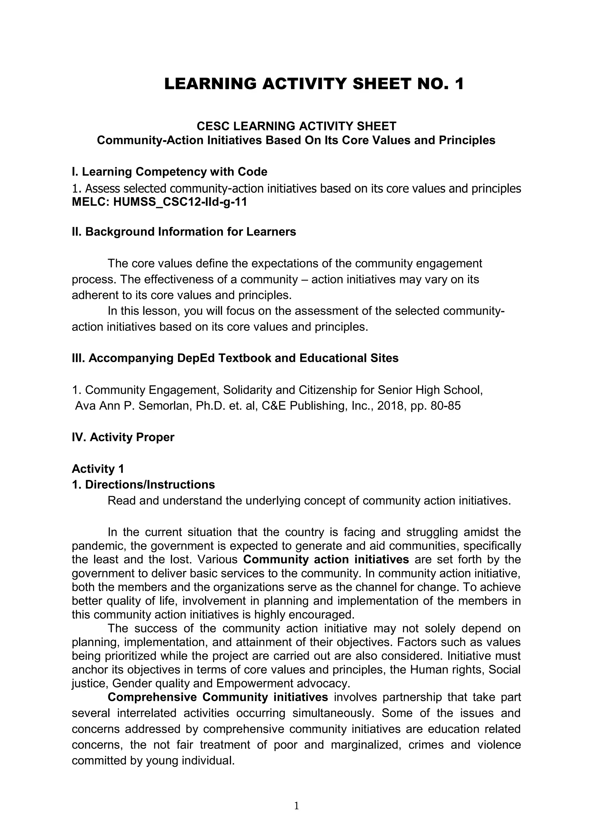 LAS 7-10.pdf Community Engagement, Solidarity and Citizenship | PDF