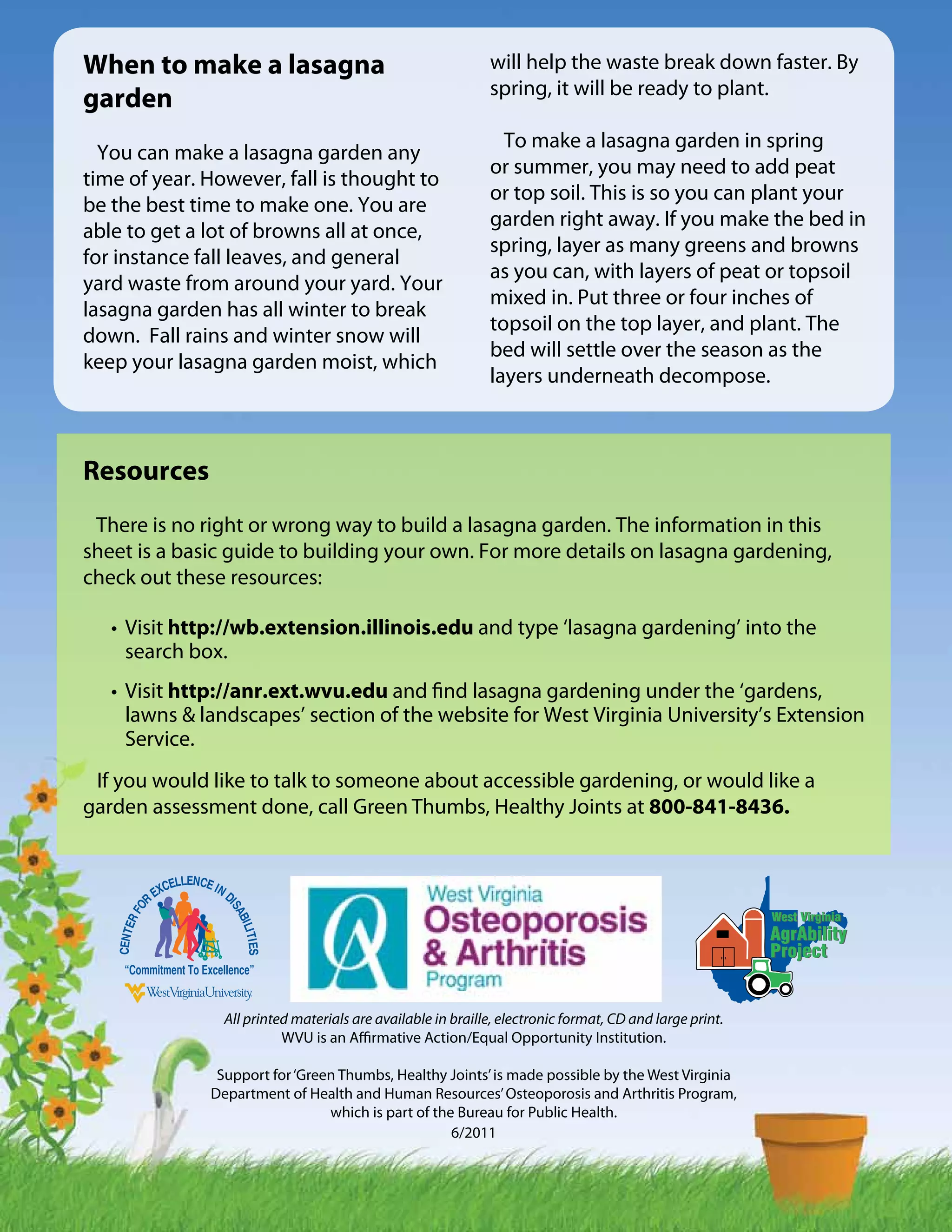 Lasagna Gardening - Accessible Gardening for the Disablled | PDF