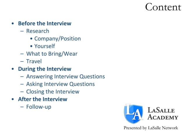 LaSalle Academy Interview Workshop | PPT