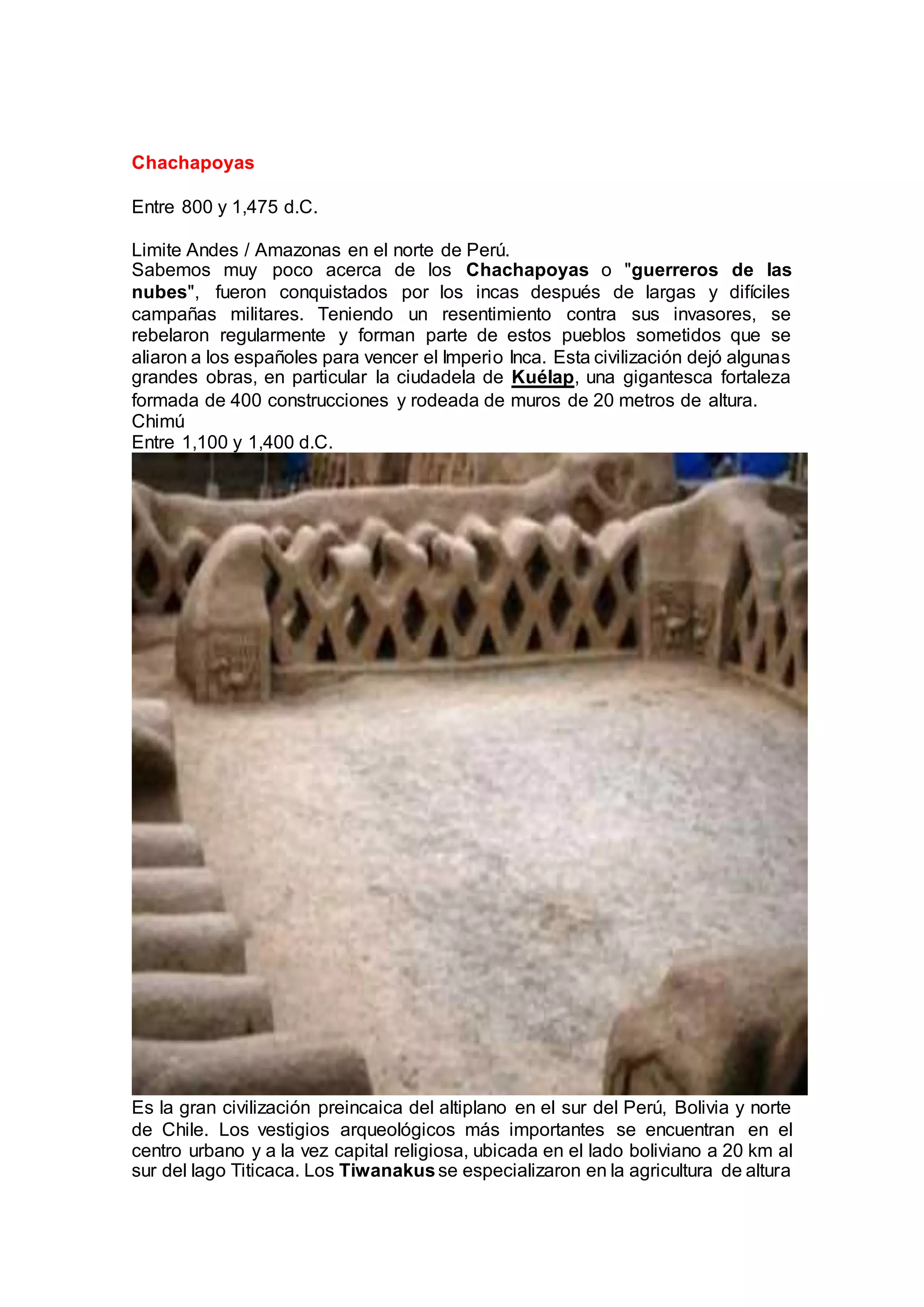 Las culturas preincaicas | DOCX | South America Travel | Travel Locations