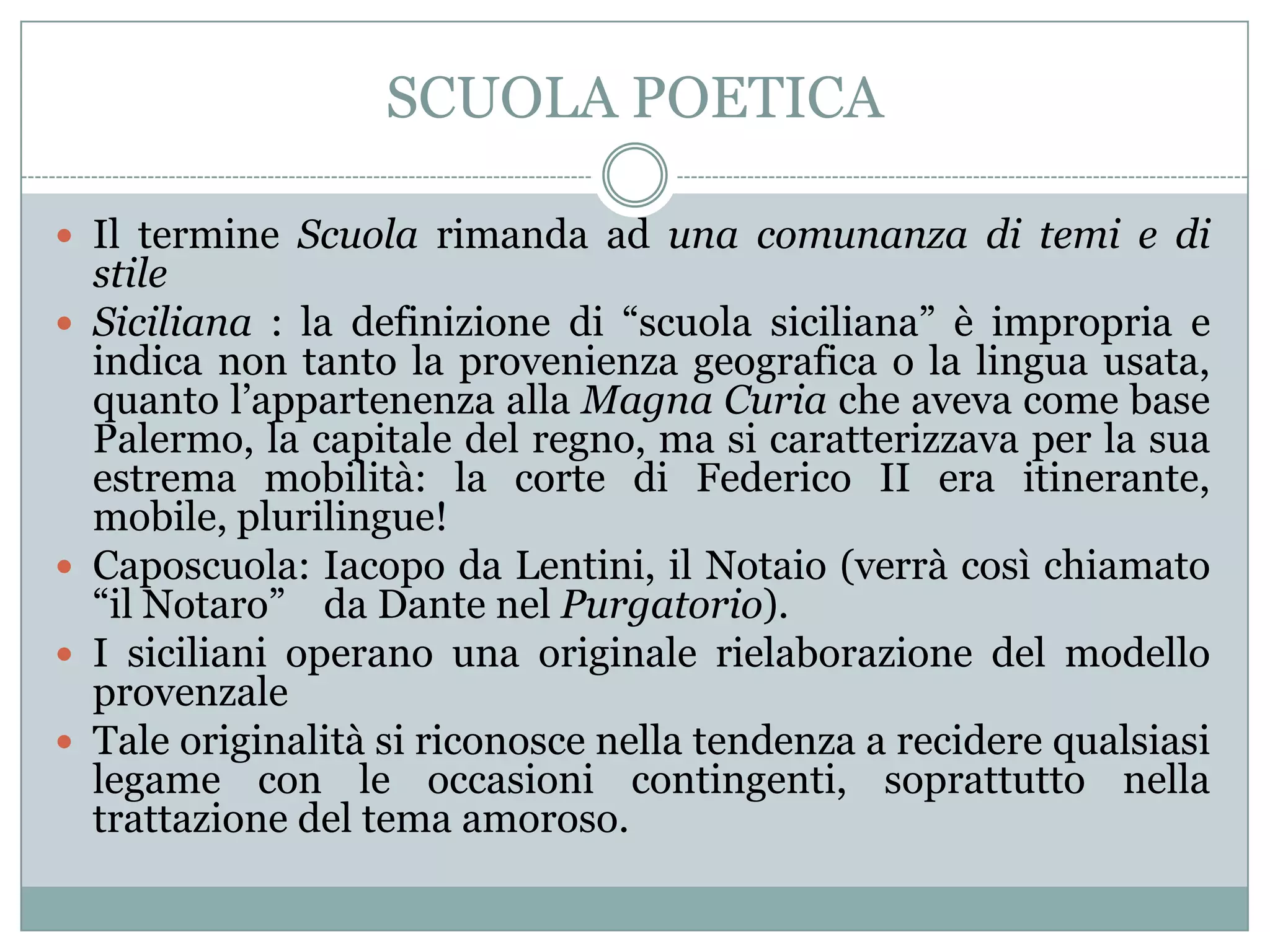 La scuola poetica siciliana - Prof. Zenoni | PPTX