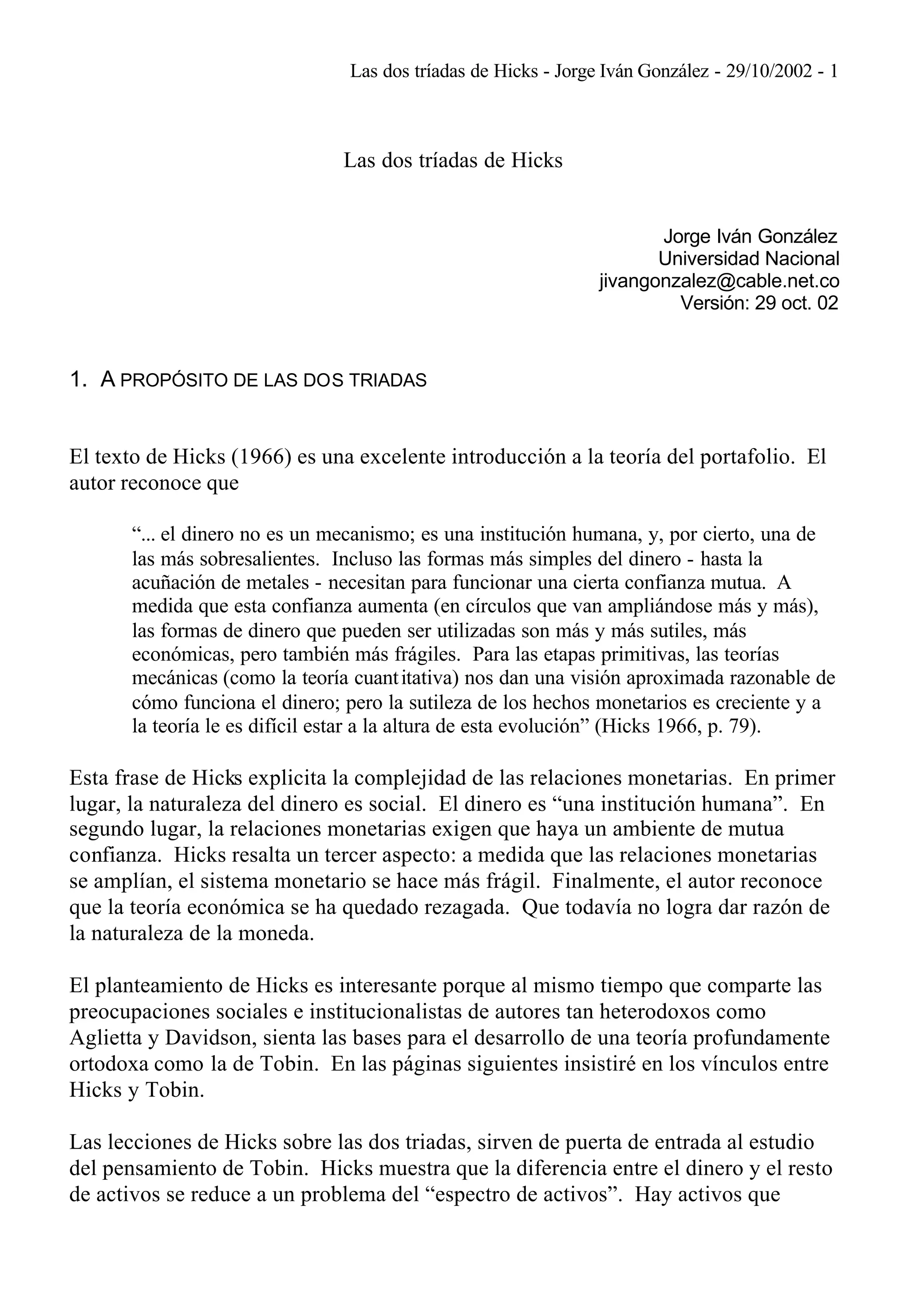 Las dos triadas de hicks | PDF