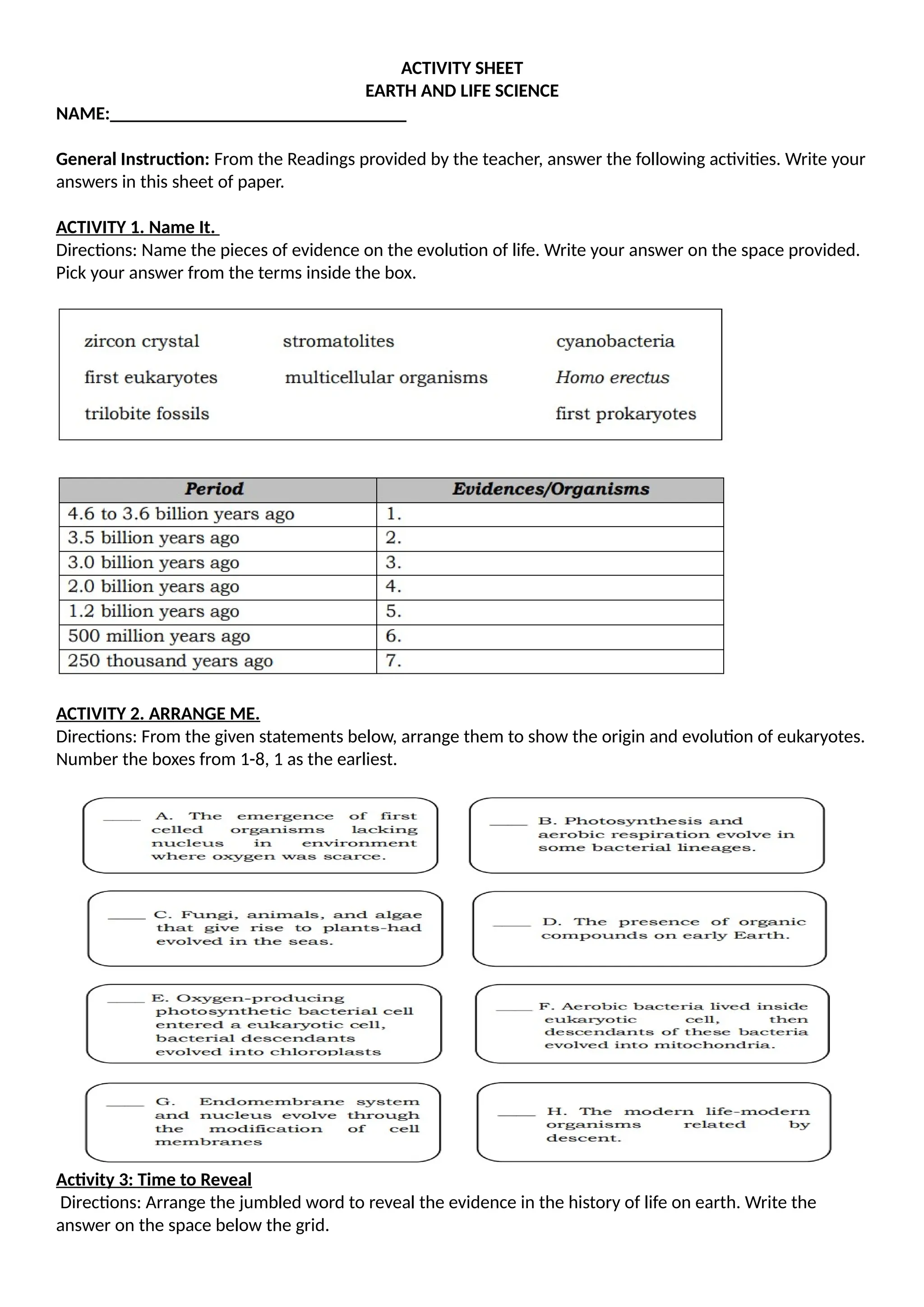 Learning Activity Sheet Earth and Life Science | DOCX