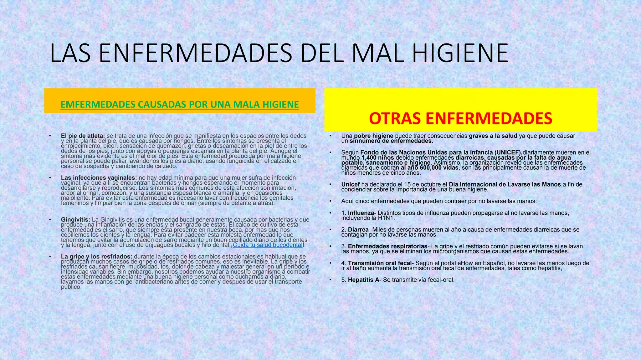Las emfermedades causadas de falta de aseo personal | PPTX | Infectious ...