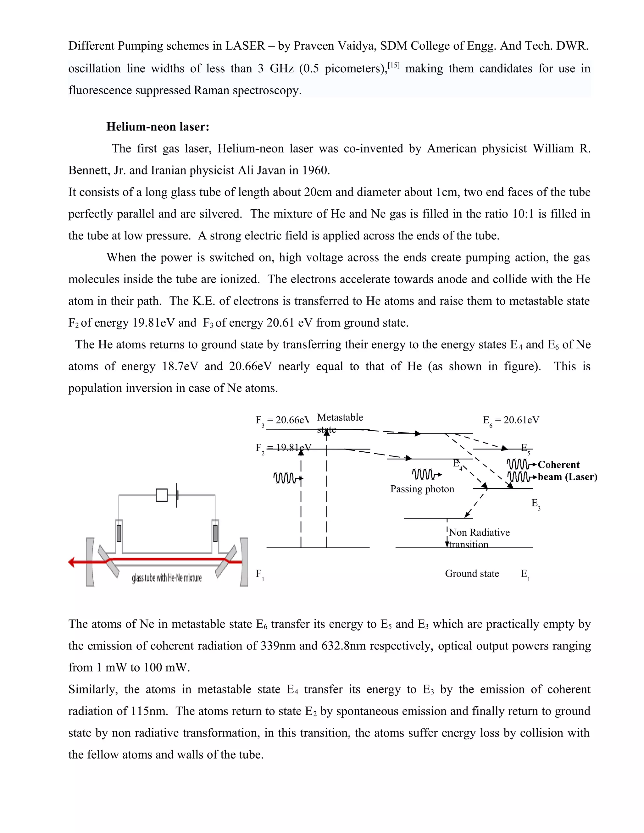Laser, Pumping schemes, types of lasers and applications | DOC