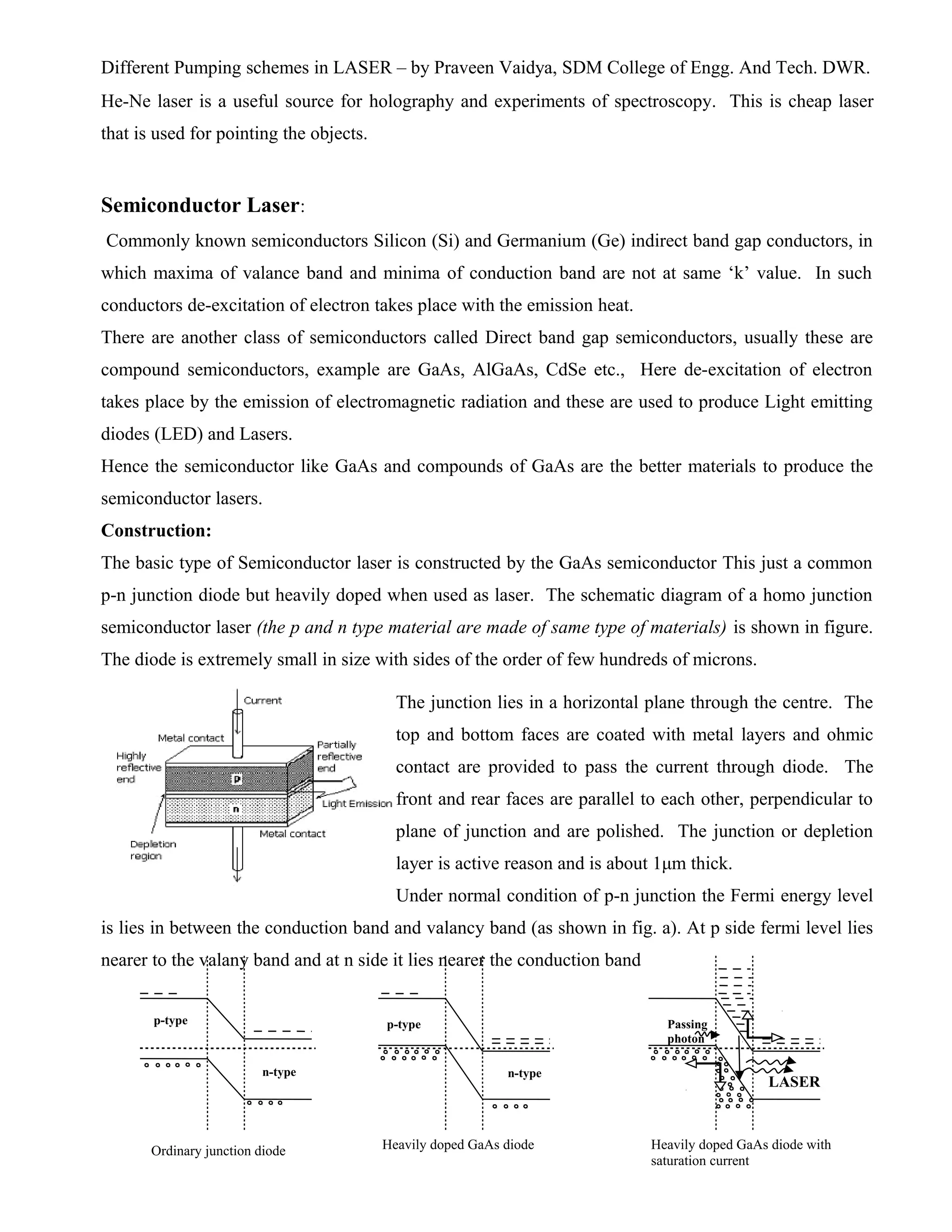 Laser, Pumping schemes, types of lasers and applications | DOC
