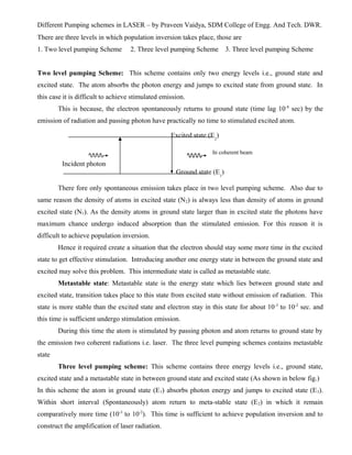 Laser, Pumping schemes, types of lasers and applications | DOC
