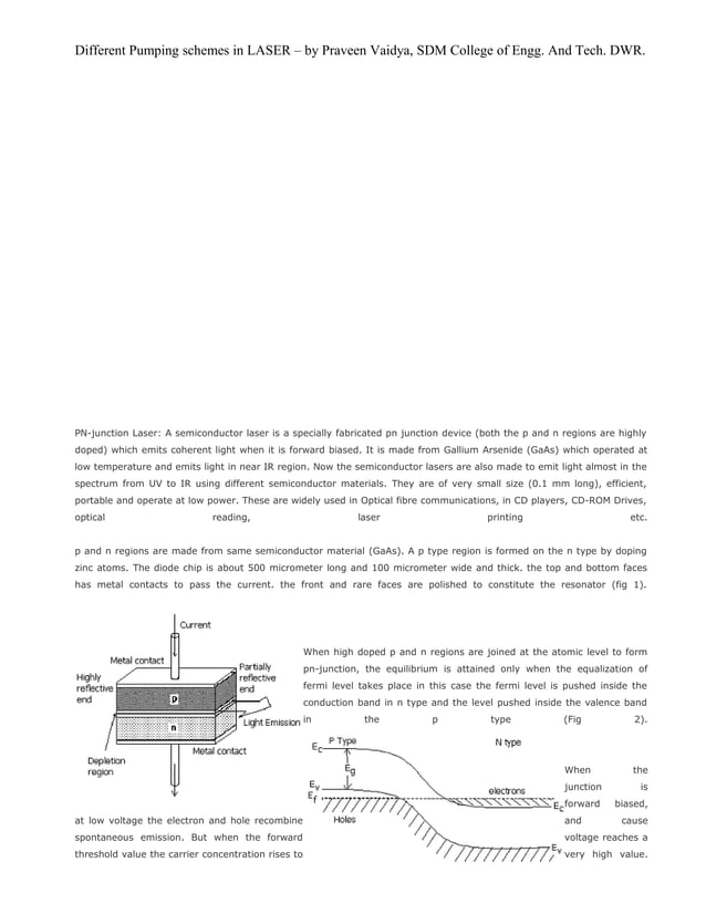 Laser, Pumping schemes, types of lasers and applications | DOC