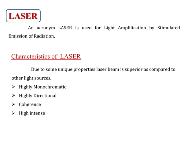 Laser And its Application's - Engineering Physics | PPTX | Chemistry ...