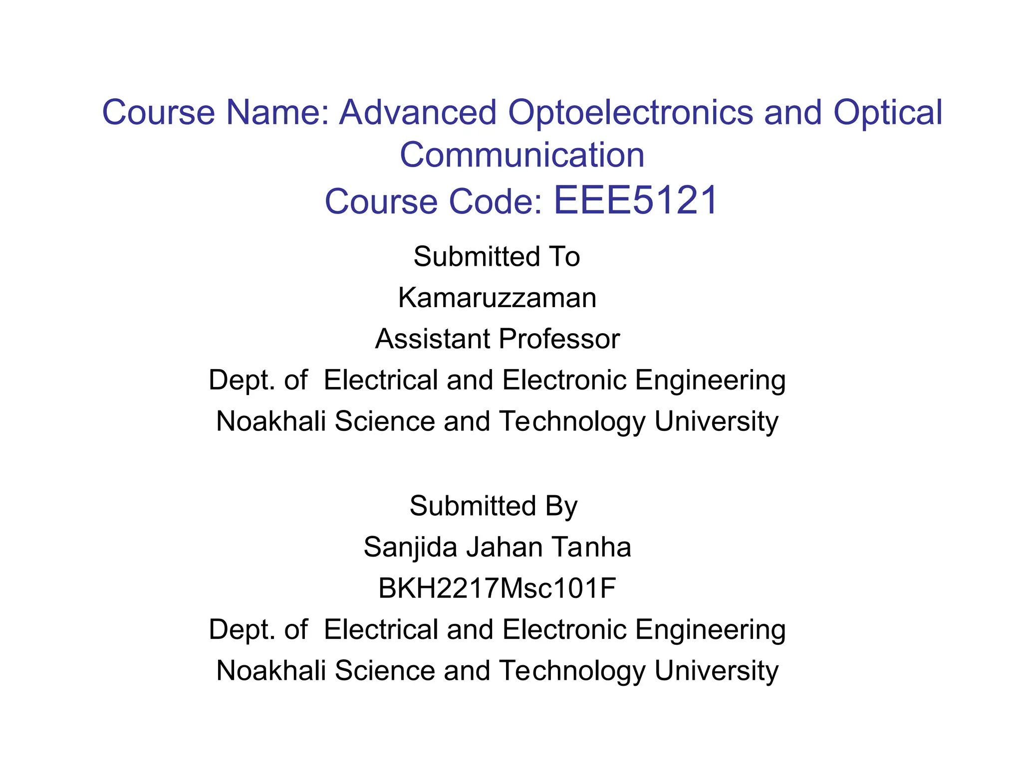 Advanced optoelectronics and optical communication | PPT