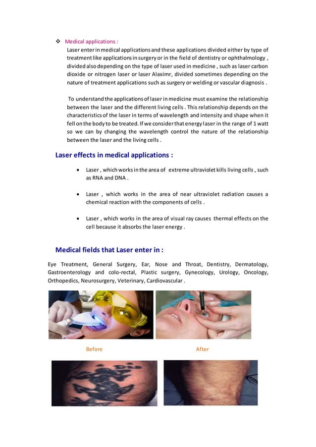 Laser and its applications | DOCX | Skin and Dermatology | Diseases and ...