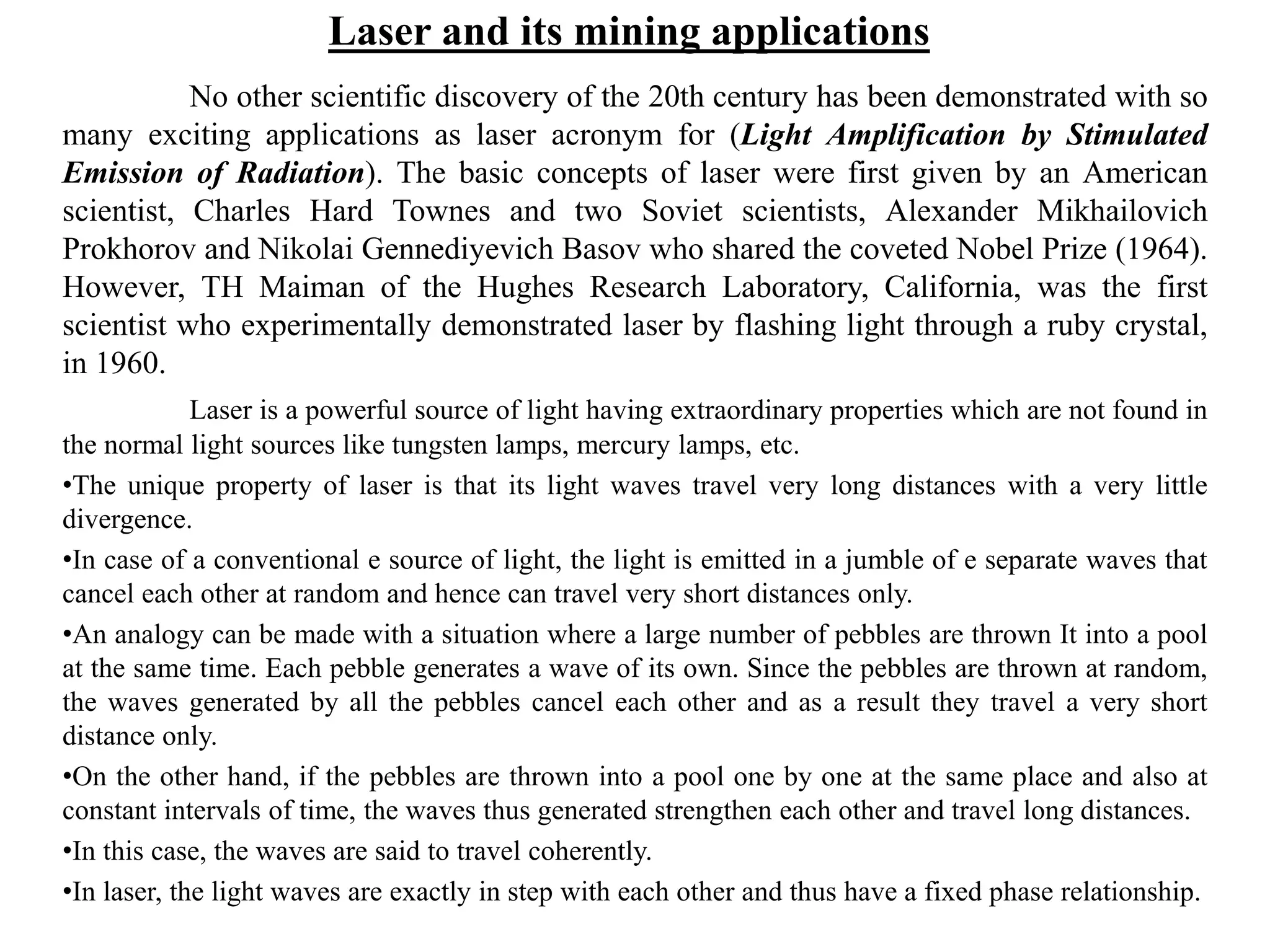 Laser and its mining applications | PPTX