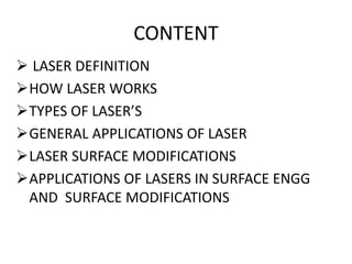 Laser applications in surface modifications.. | PPTX