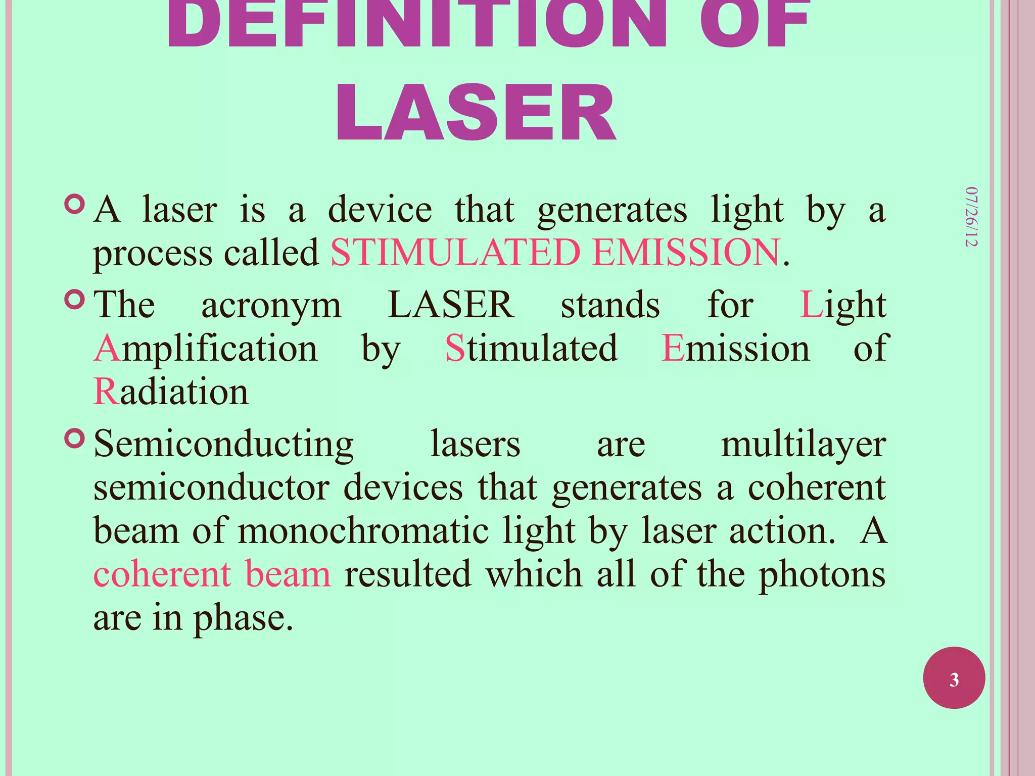 Lasers | PPT | Chemistry | Science
