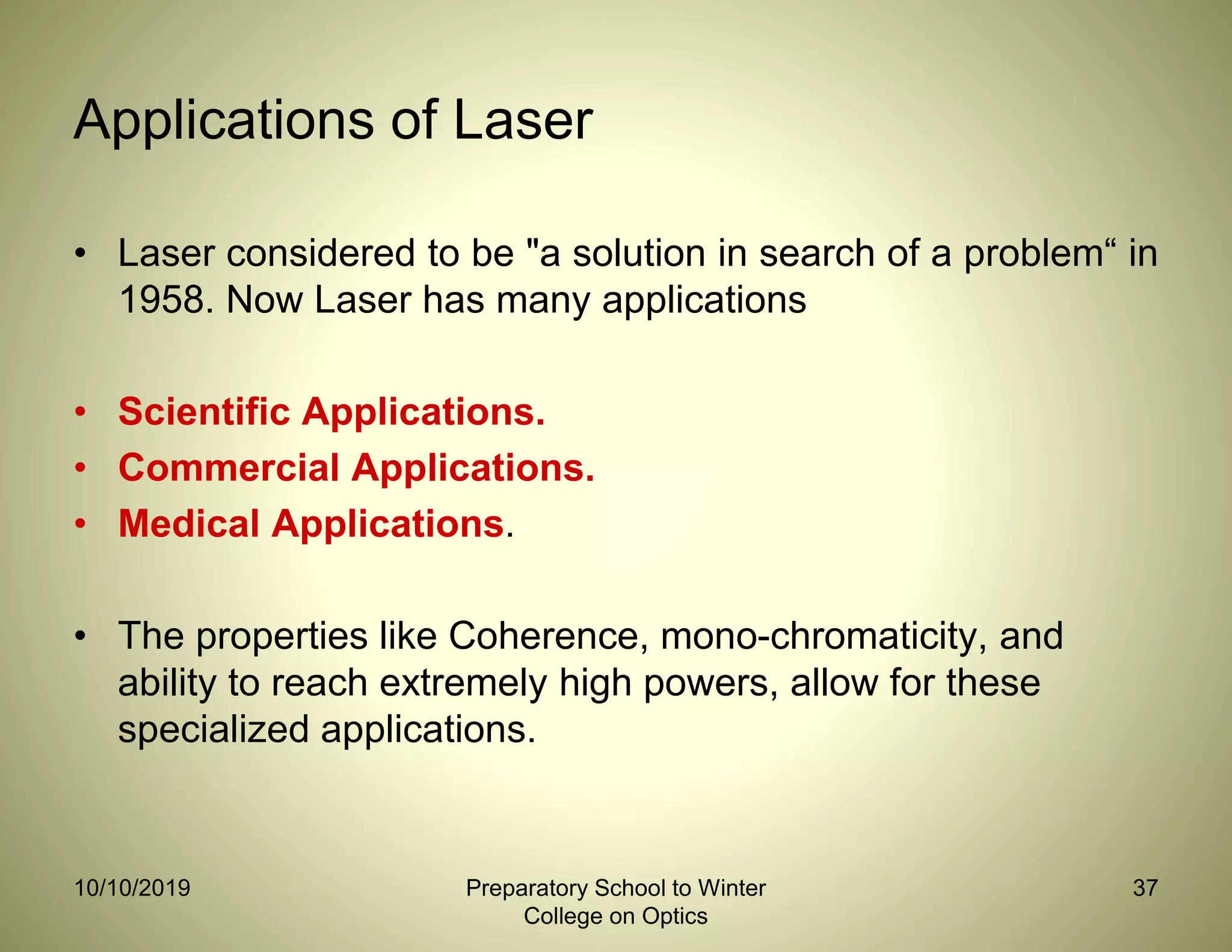 Lasers introduction and explanation | PPTX