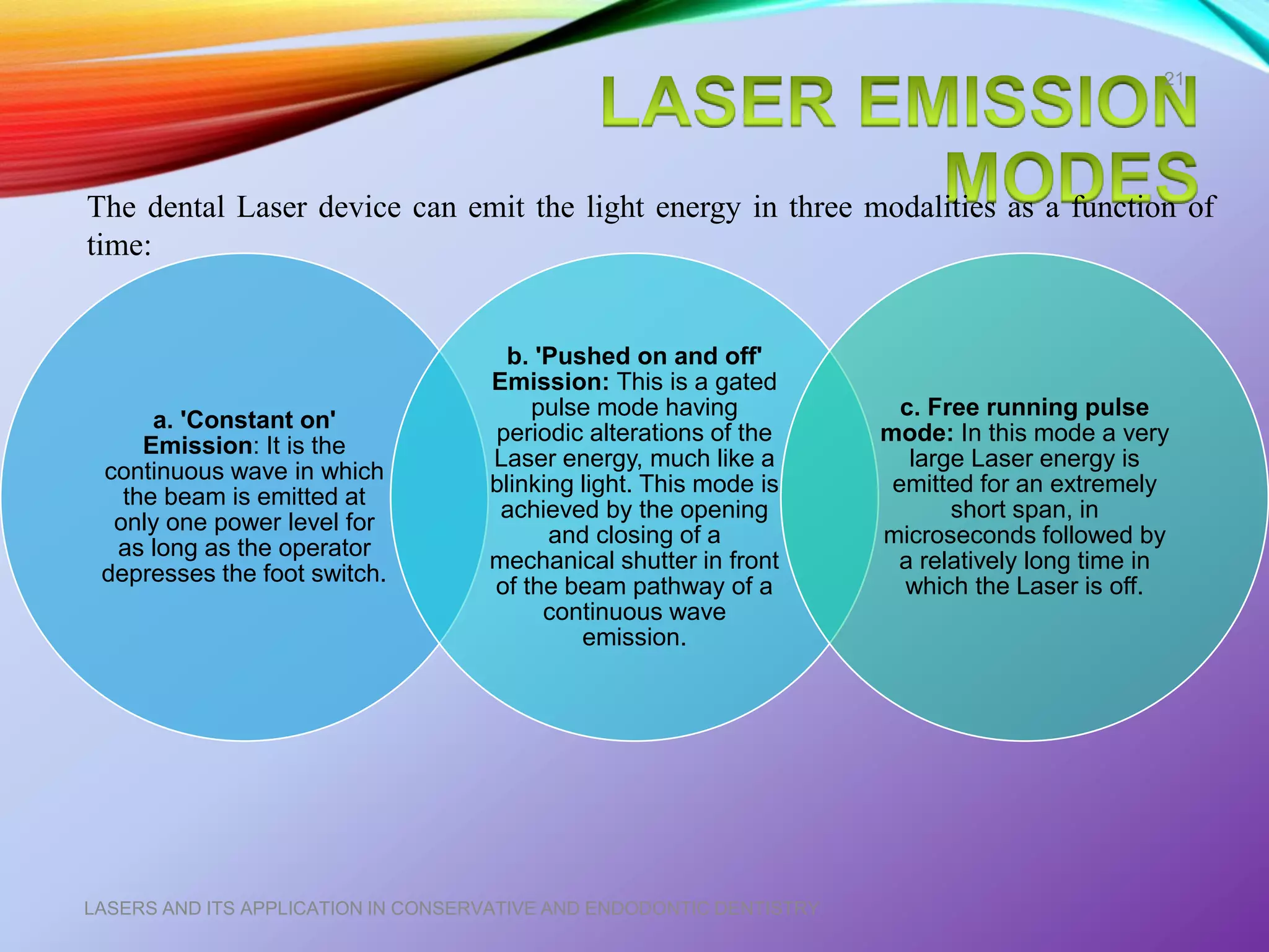 Lasers and its applications in conservative dentistry | PPTX