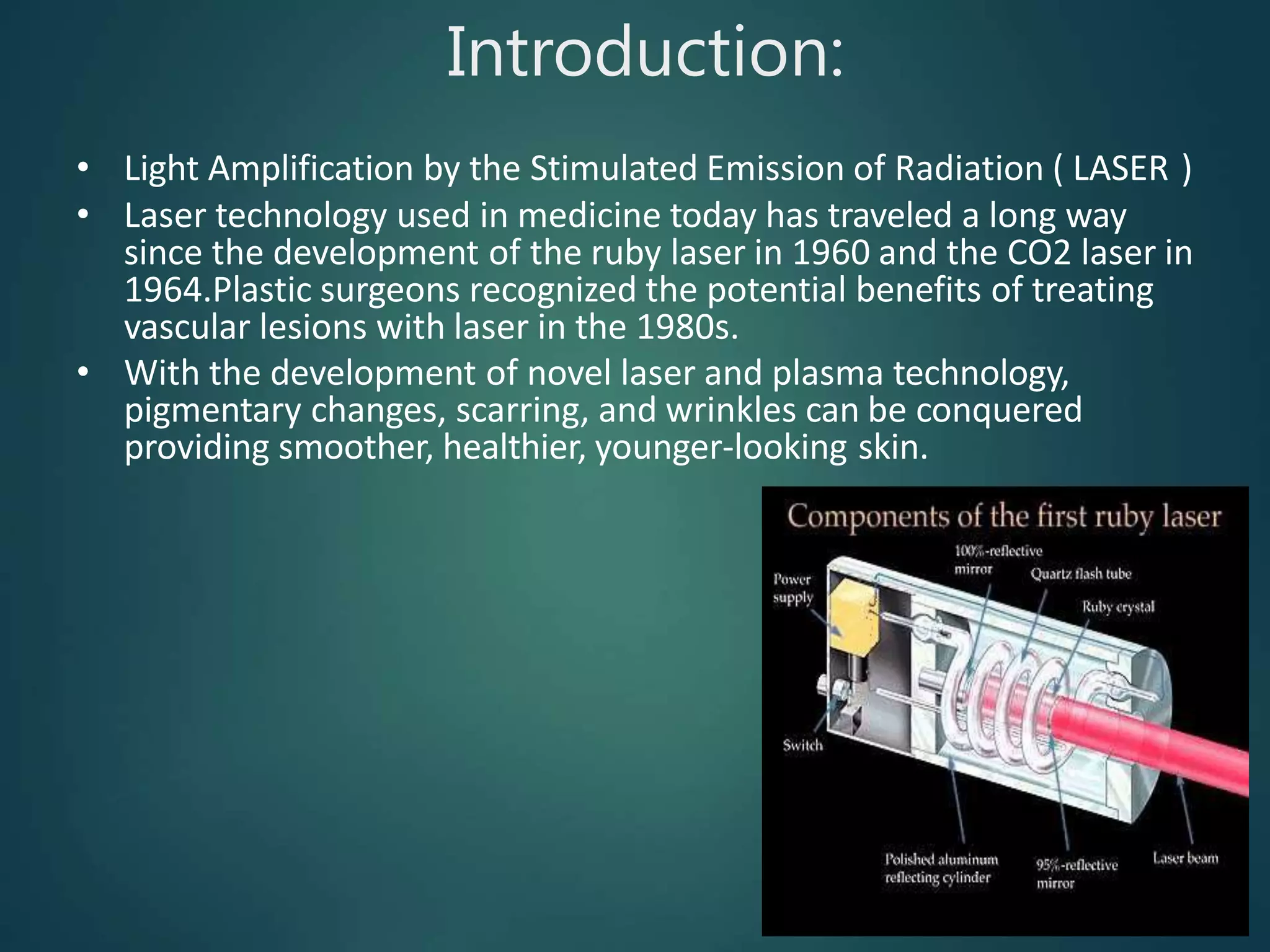 Lasers and their applications in plastic surgery | PPTX