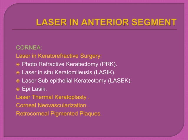 Lasers in ophthalmology | PPTX | Eye and Vision Conditions | Diseases ...