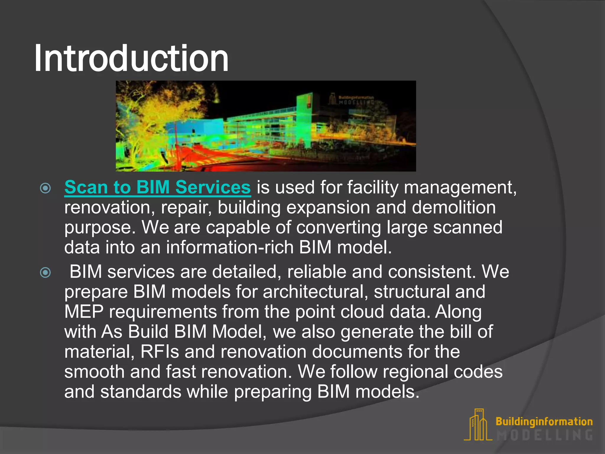 Laser scan to bim services - Building Information Modeling | PDF