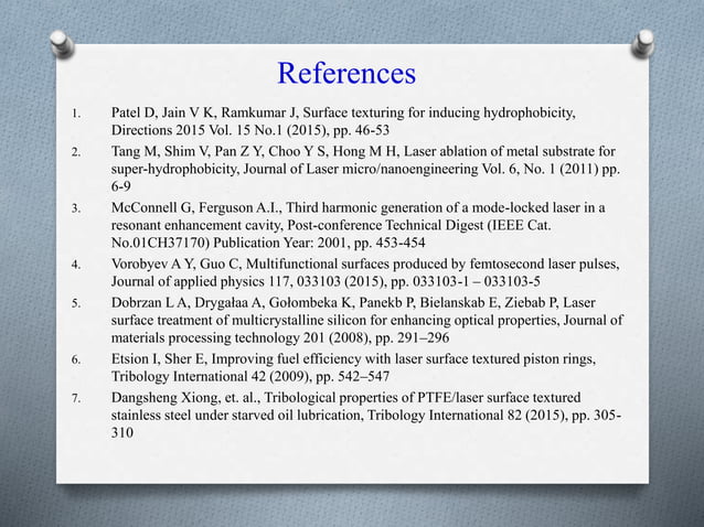 Laser texturing and applications | PPTX | Chemistry | Science
