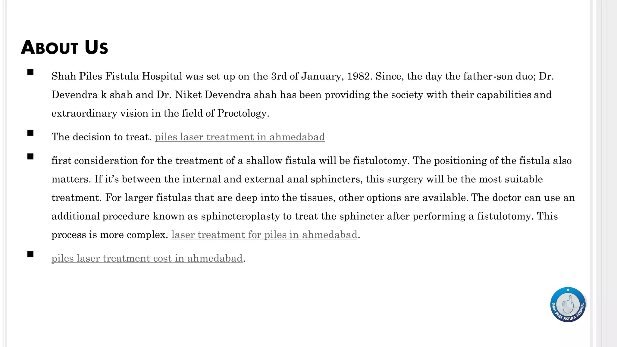 laser treatment for piles in ahmedabad - By Shah Piles hospital.pdf