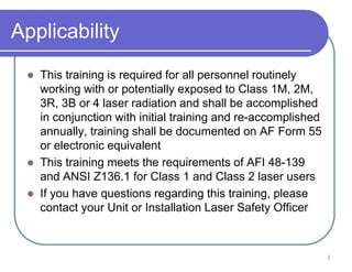 Laser User Training (class 1, 2, 3a) Initial and Annual | PDF