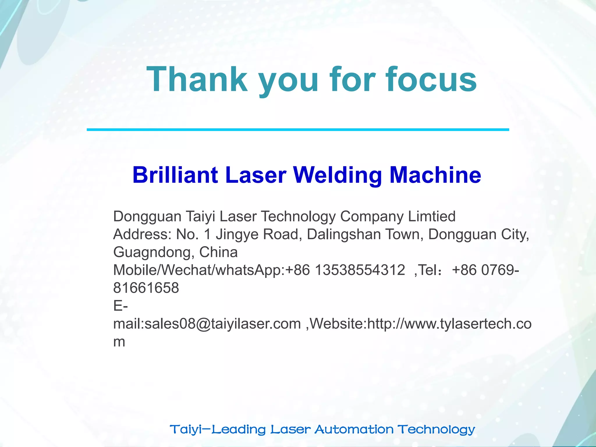 Laser welding machine catalog from taiqi machine factory | PDF