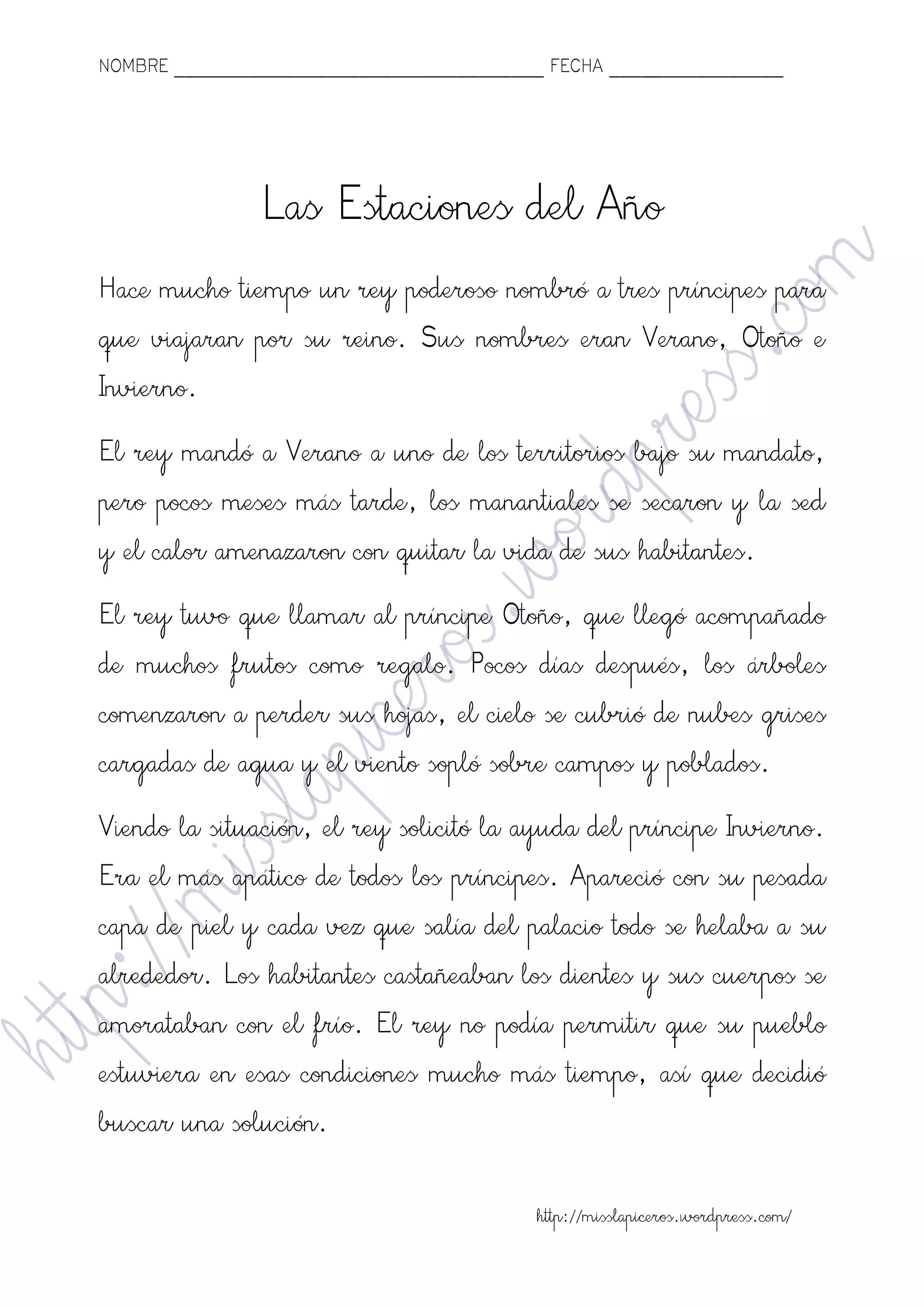 Las estaciones del año. Comprensión Lectora y Actividades. | PDF