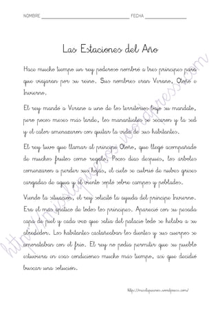 Las estaciones del año. Comprensión Lectora y Actividades. | PDF