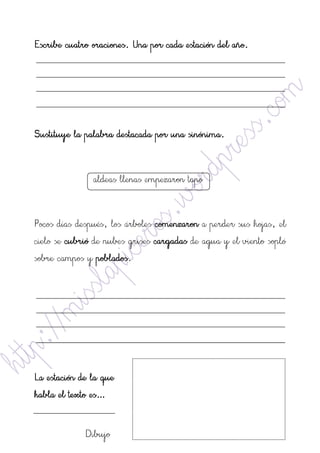 Las estaciones del año. Comprensión Lectora y Actividades. | PDF