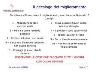La settimana KAIZEN: eliminare sprechi nelle organizzazioni di servizio ...