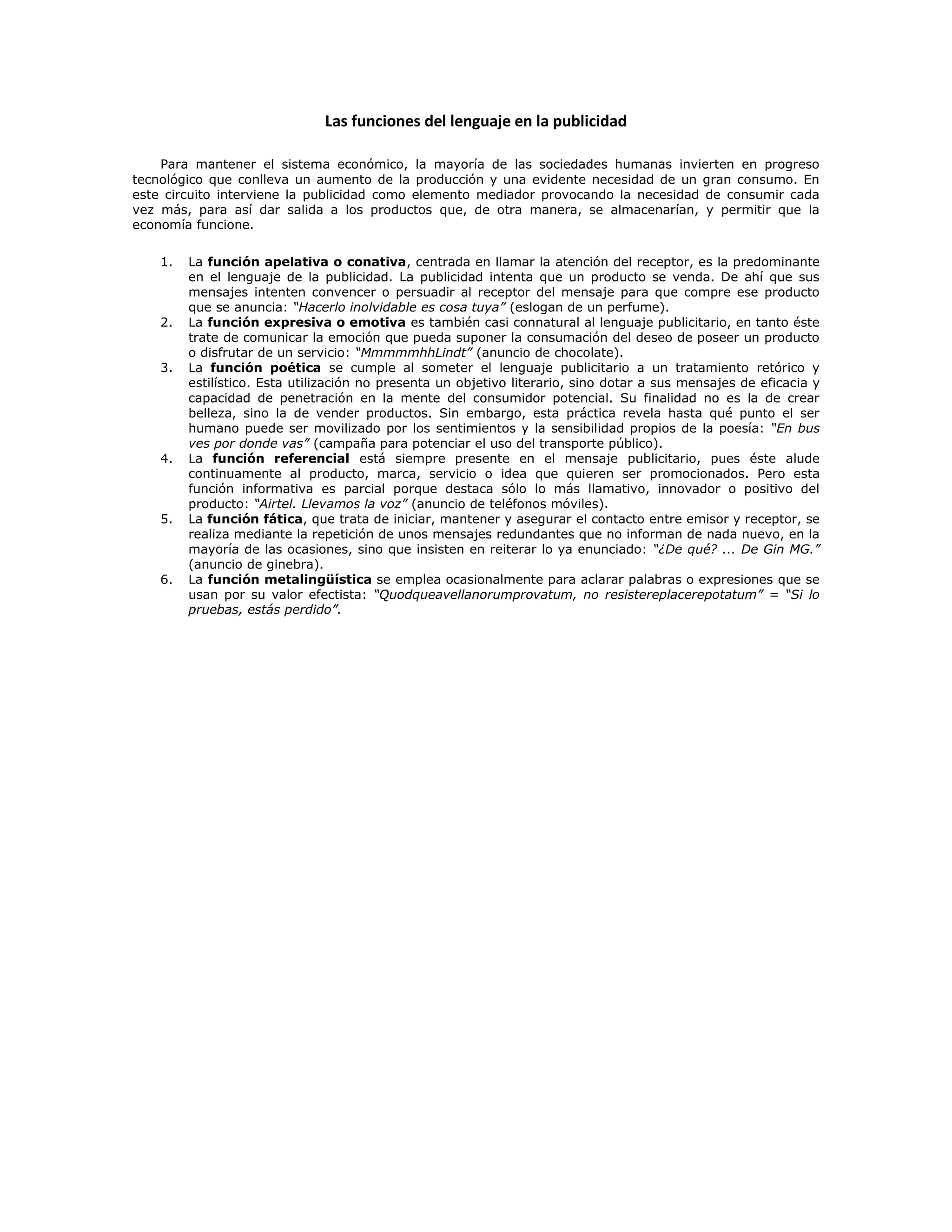 Las funciones del lenguaje en la publicidad | DOCX