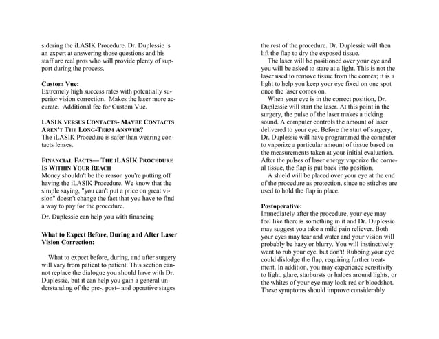 Lasik brochure by Dr. Michael Duplessie | PPT