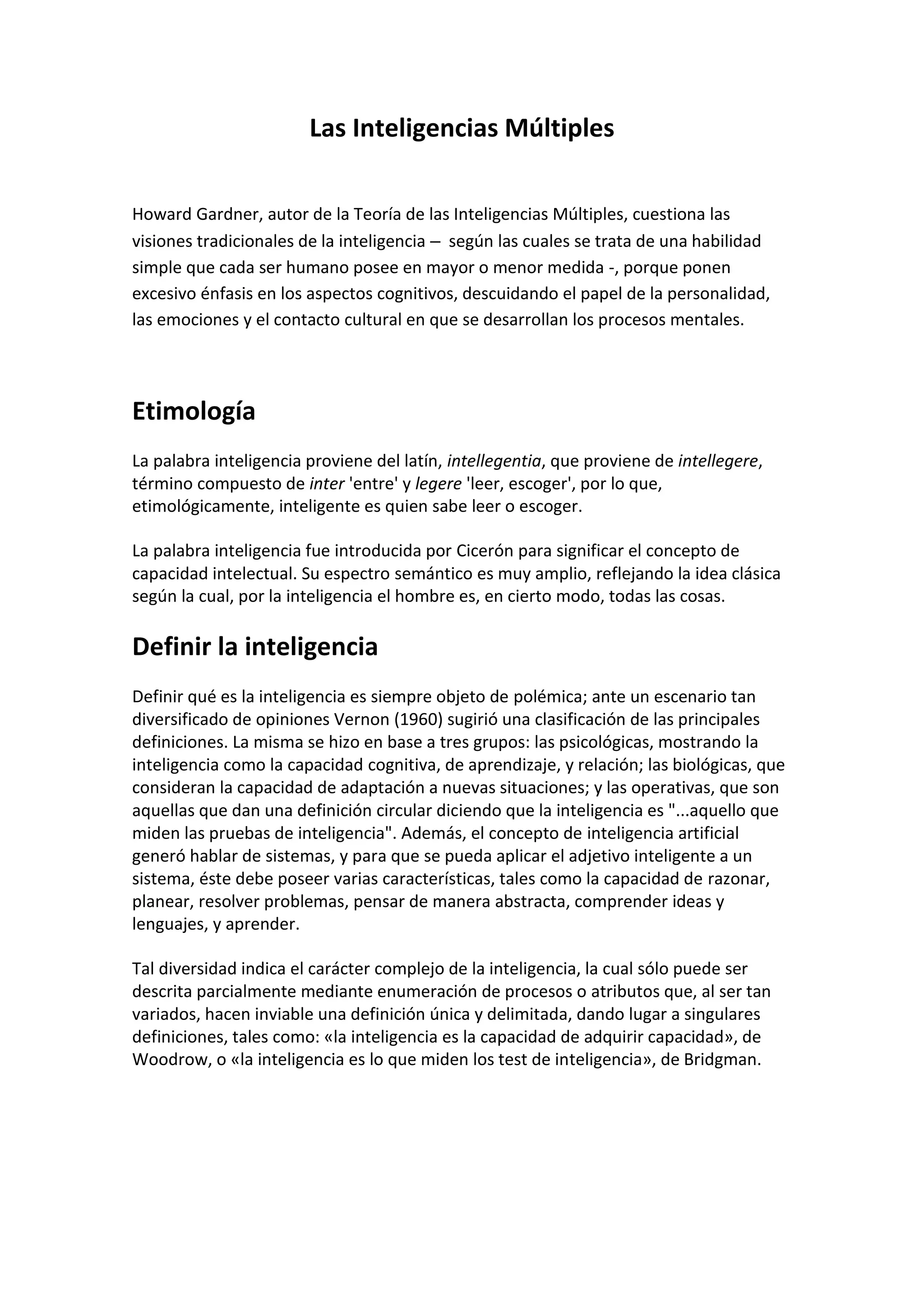 Las inteligencias múltiples definizion! | DOCX