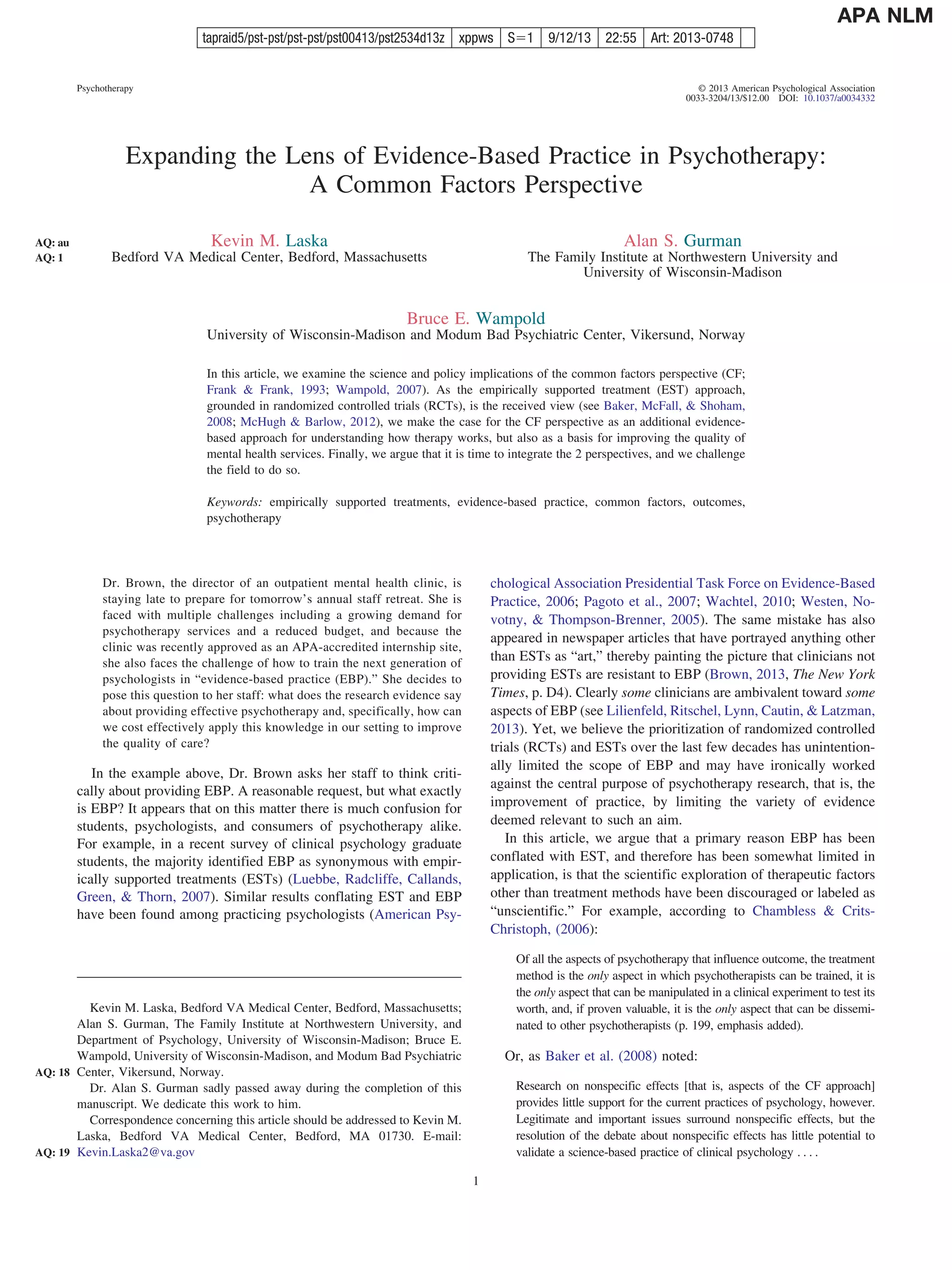 Expanding the Lens of EBP: A Common Factors in Agreement | PDF