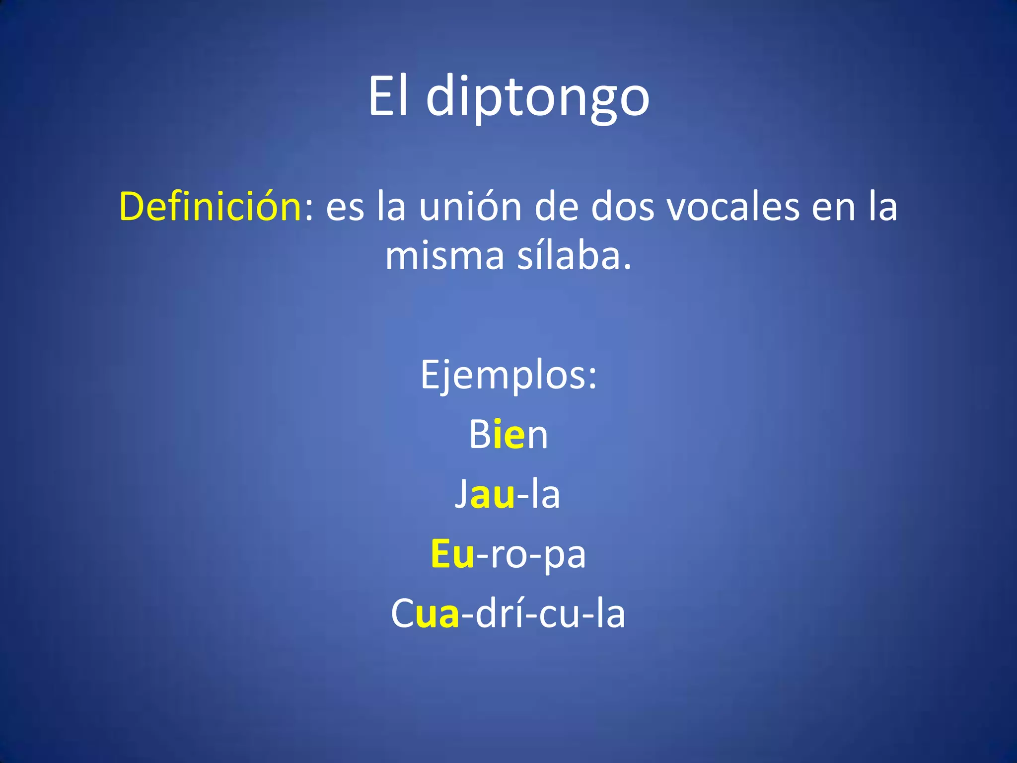 La sílaba, el diptongo, el hiato y el triptongo | PPT