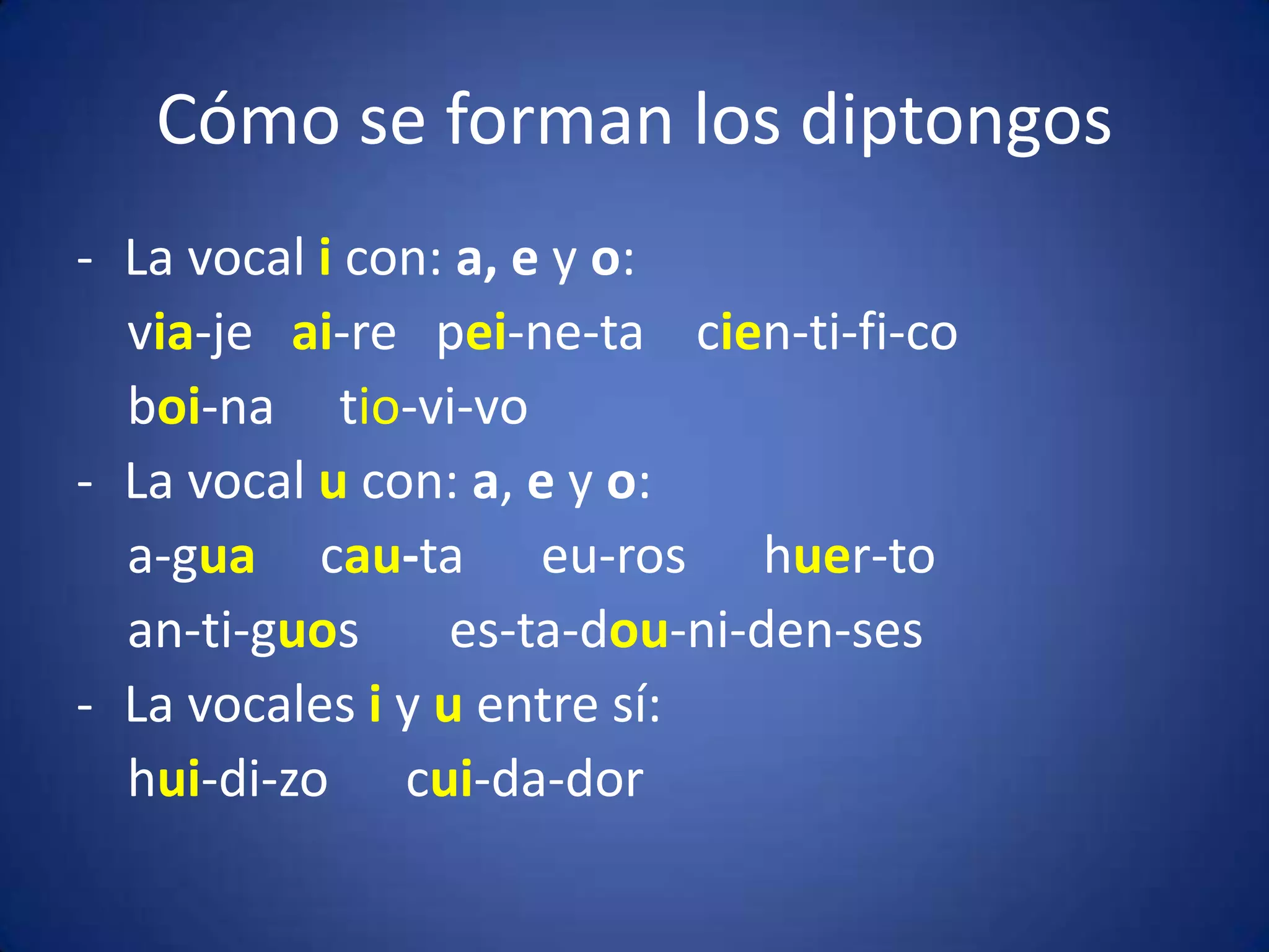 La sílaba, el diptongo, el hiato y el triptongo | PPT