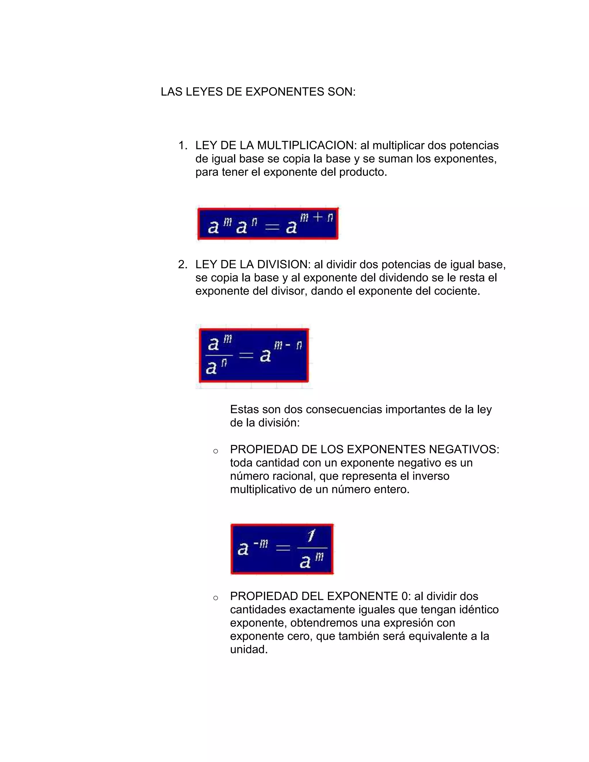 Las leyes de exponentes son | DOCX