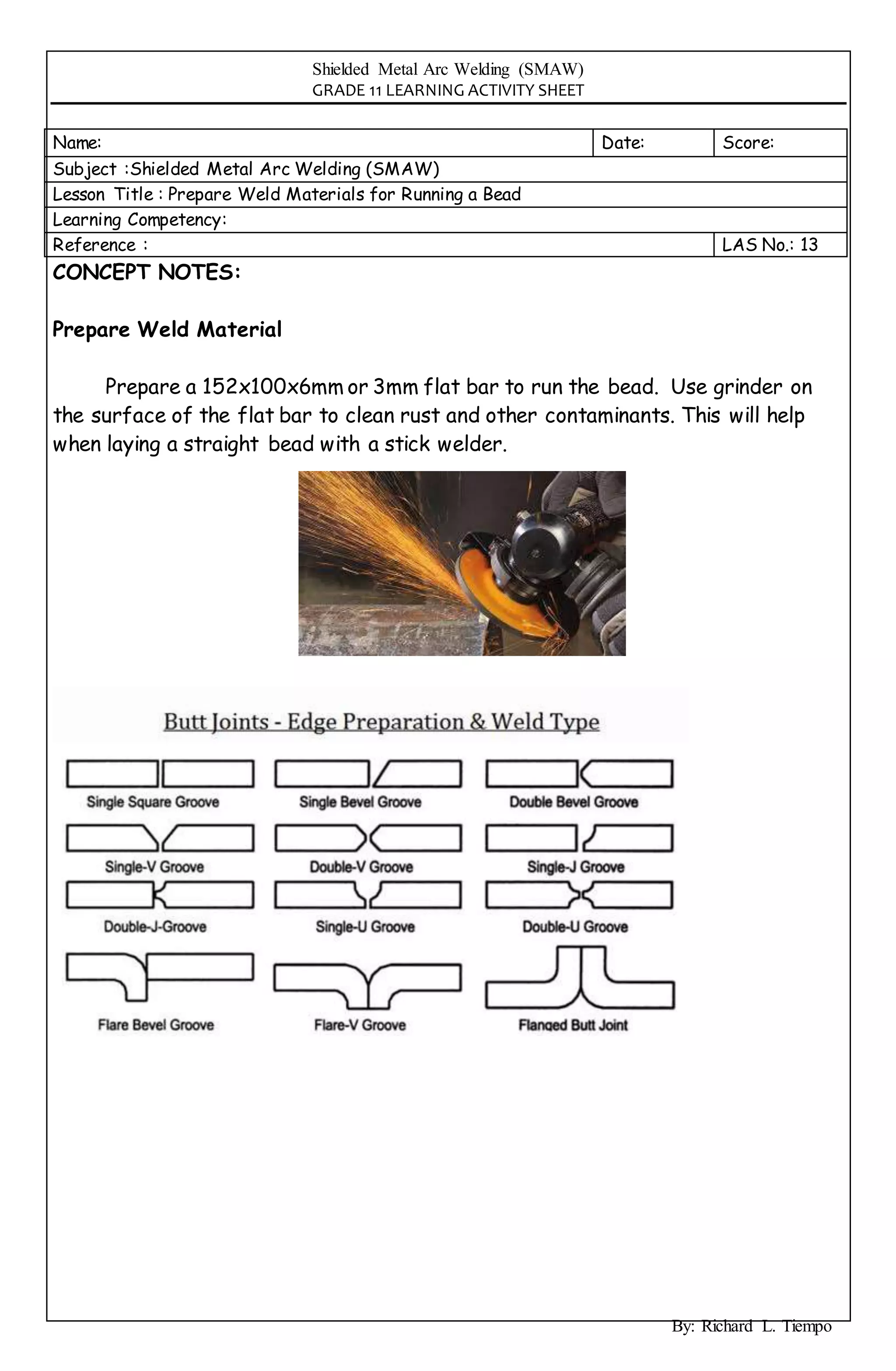 Las no 13 prepare weld material prepare edge & surface | DOCX