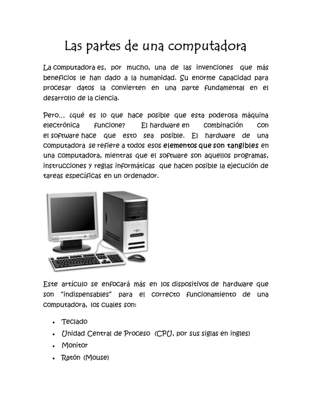 Las Partes De Una Computadora Pdf