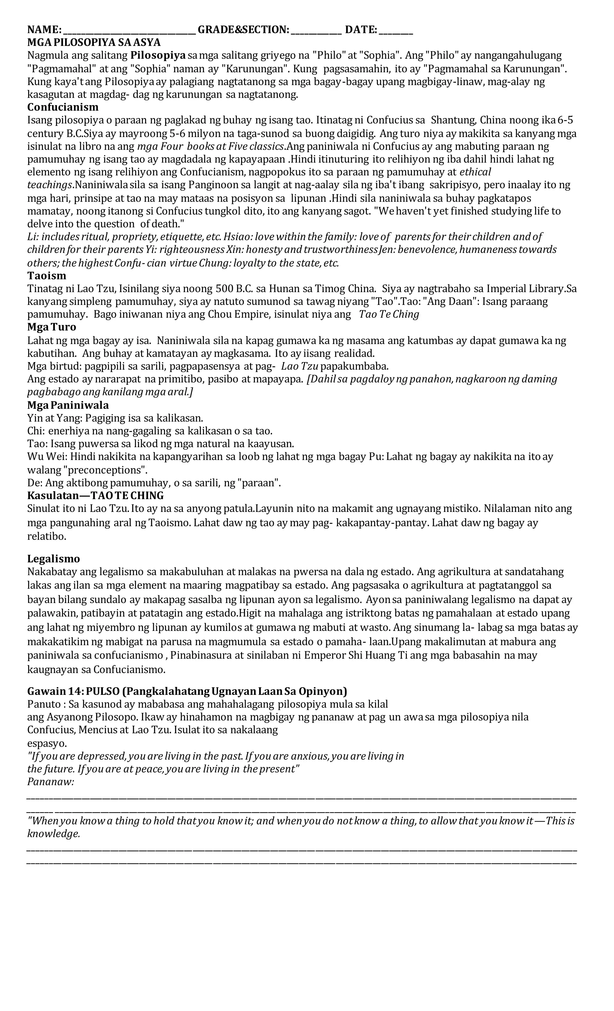 Las pilosopiya sa asya | DOCX