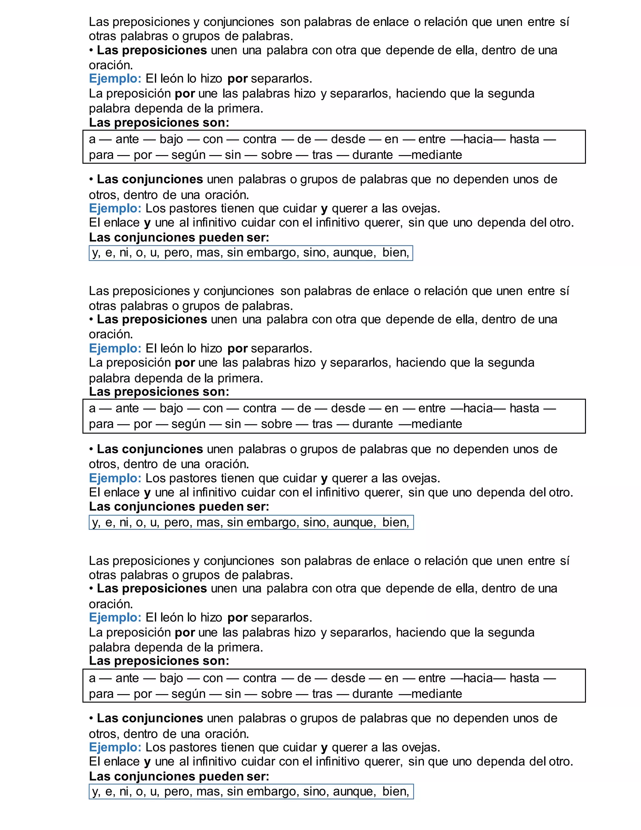 Las preposiciones y conjunciones | PDF