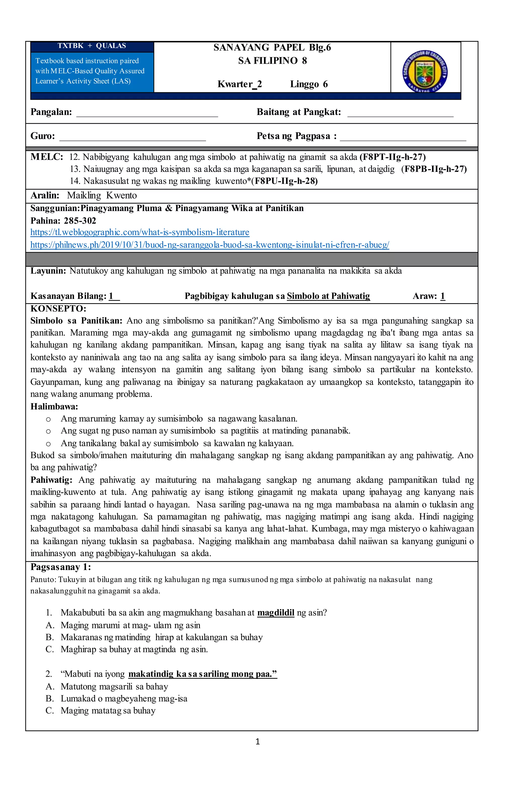 Las q2 filipino 8_w6 | DOCX