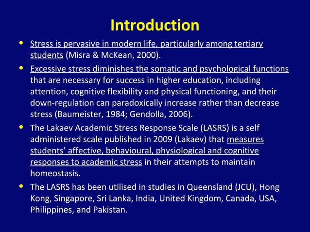 A Scale for Assessing Academic Stress - Lakaev Academic Stress Response ...