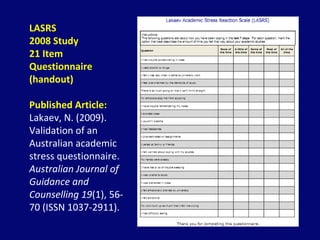 A Scale for Assessing Academic Stress - Lakaev Academic Stress Response ...
