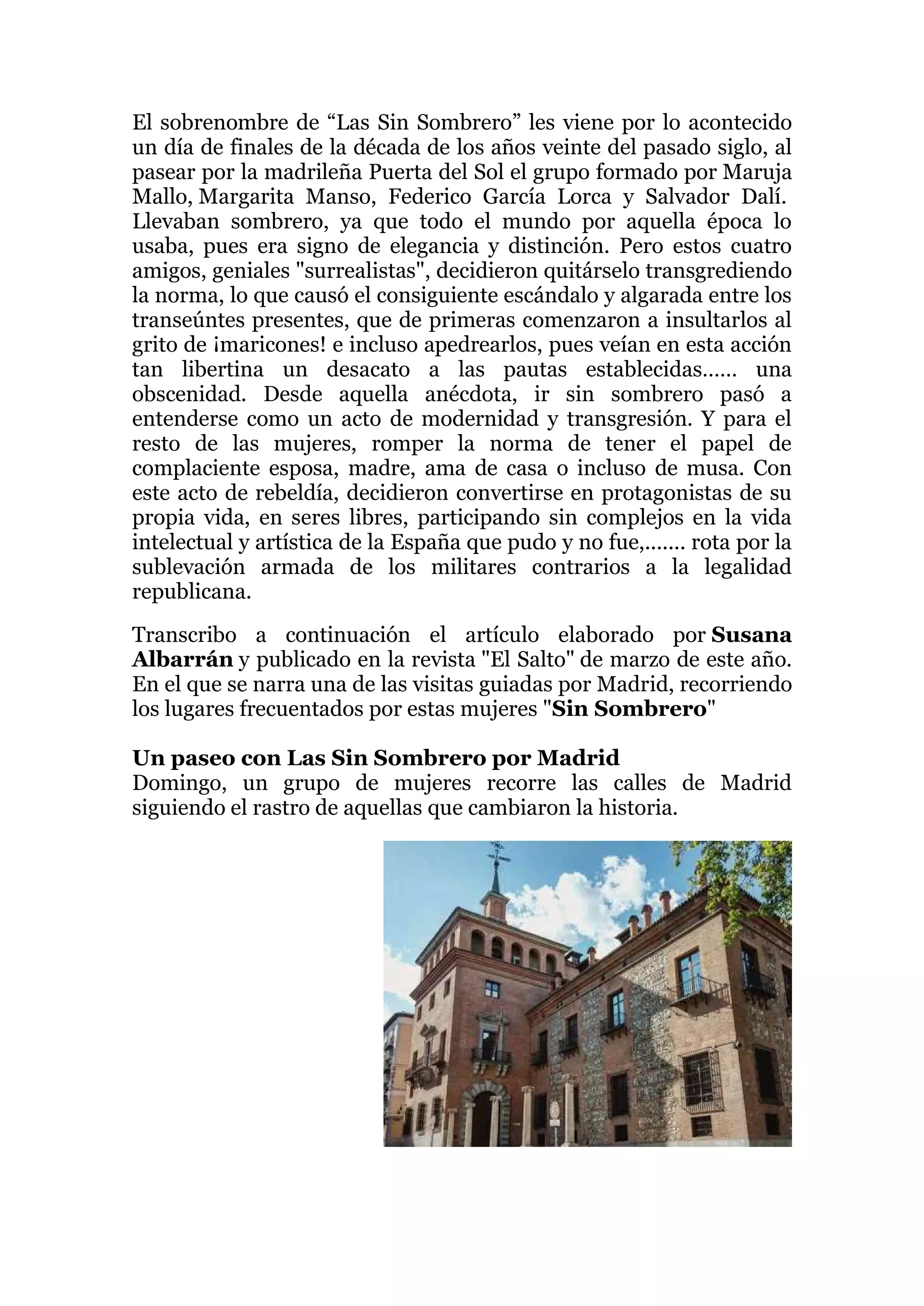 Las sin sombrero. Un episodio de la emancipación de la Mujer en españa ...