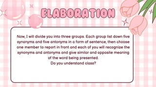 SYNONYMS AND ANTONYMS 5E'S LESSON PLAN GRADE 3 | PDF